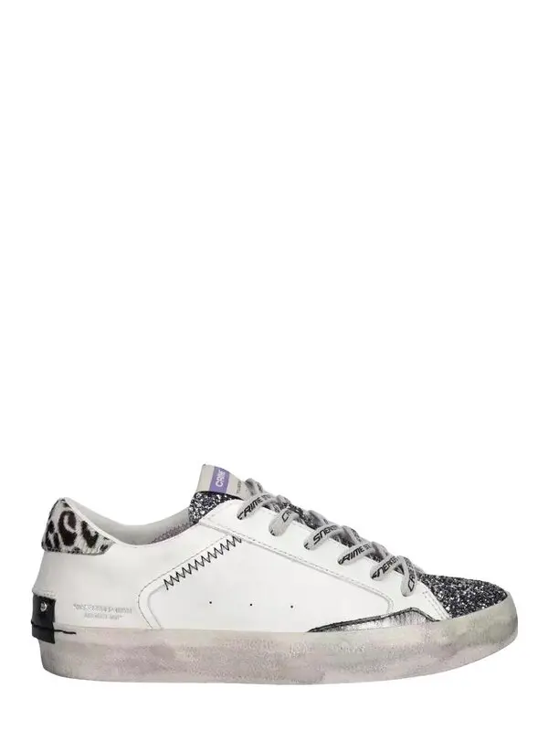 CRIME LONDON Glitter Panel Leopard-print Sneakers - White