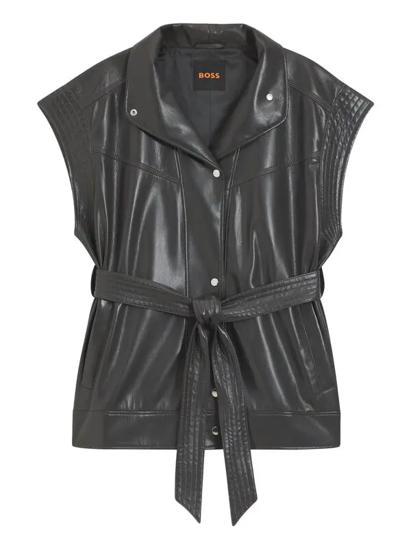 BOSS Faux-leather Sleeveless Jacket With Belt - Light Grey