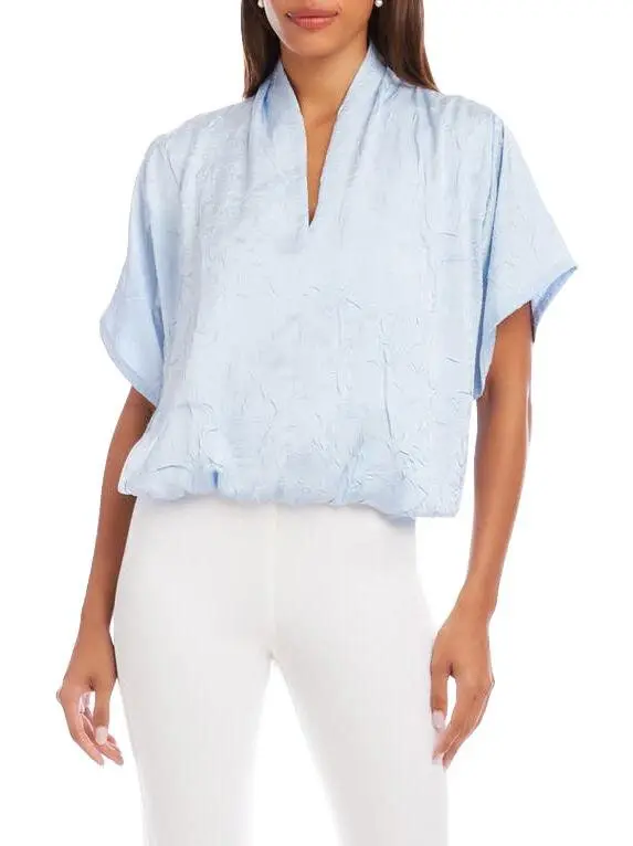 Karen Kane Crushed Satin V-neck Top - Light Blue