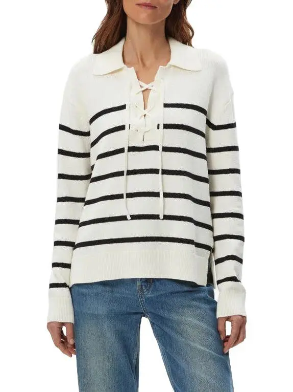 Michael Stars Adrienne Lace Up Striped Sweater - Ivory/black
