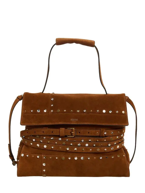 Moschino Studded Suede Shoulder Bag - Brown