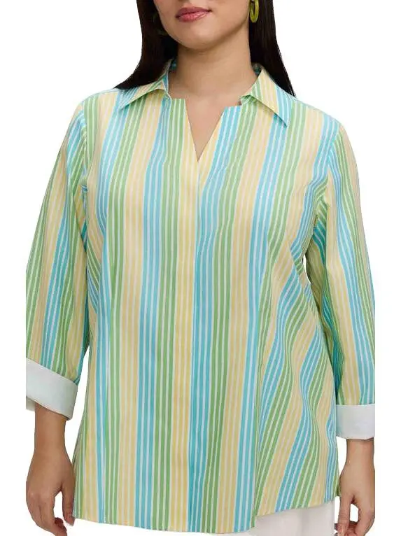 Foxcroft Taylor Stripe Cotton Button-up Shirt - Green/multi