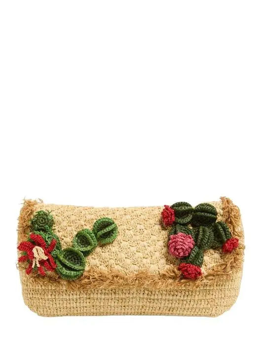 ANYA HINDMARCH Crochet Cactus Raffia Clutch - Natural
