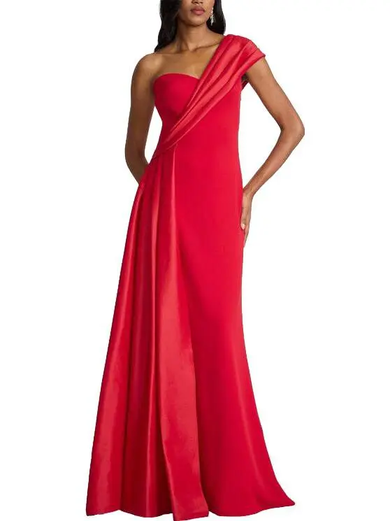 Tadashi Shoji One-shoulder Crepe & Taffeta Ballgown - Cherry