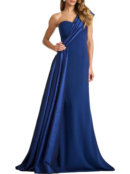 Tadashi Shoji One-shoulder Crepe & Taffeta Ballgown - Navy