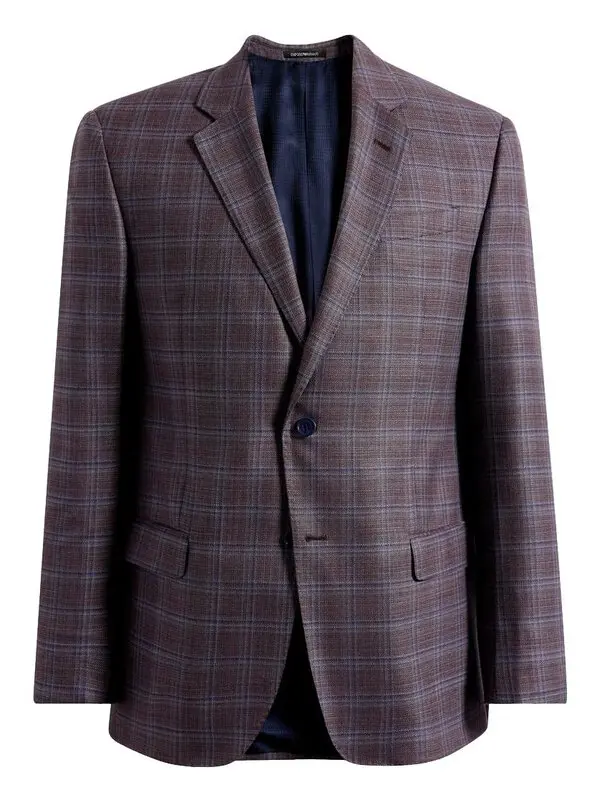 Emporio Armani Plaid Virgin Wool Sport Coat - Plum