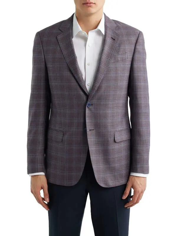Emporio Armani Plaid Virgin Wool Sport Coat - Plum