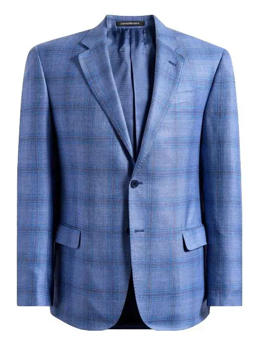 Emporio Armani Plaid Virgin Wool-blend Sport Coat - Blue