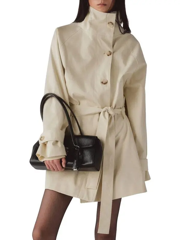 Mango Funnel Neck Belted Trench Coat - Ecru