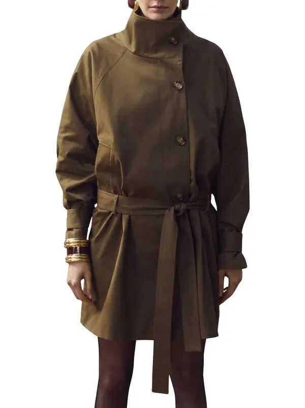 Mango Funnel Neck Belted Trench Coat - Medium Brown