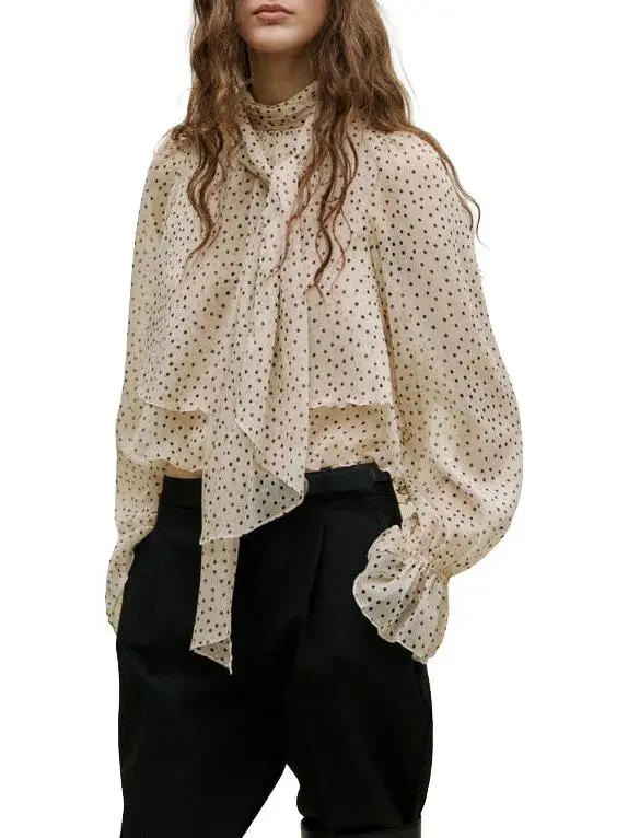Mango Polka Dot Tie Neck Blouse - Ecru
