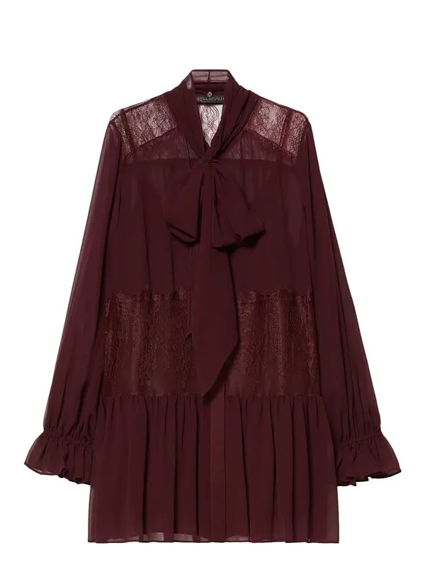 Marina Rinaldi Lace-detailed Pussybow Blouse - Purple