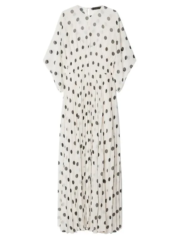 Marina Rinaldi Polka Dot Pleated Georgette Midi Dress - White