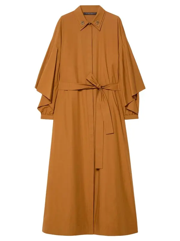 Marina Rinaldi Cotton Poplin Midi Dress With Belt - Brown
