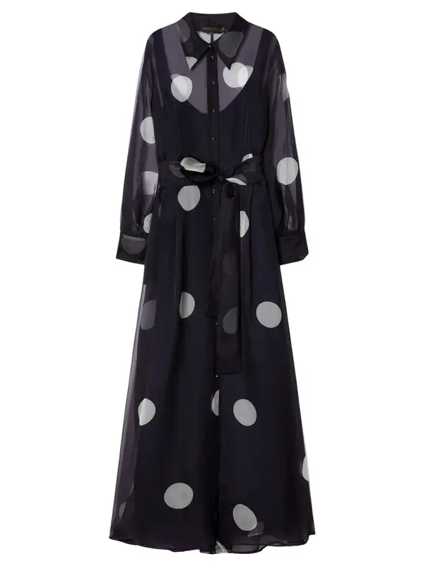 Marina Rinaldi Silk Polka Dot Maxi Shirt Dress - Blue