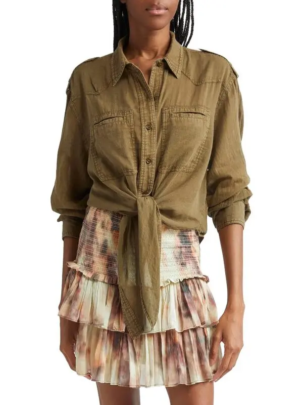 Isabel Marant Valiane Button-up Top - Light Khaki