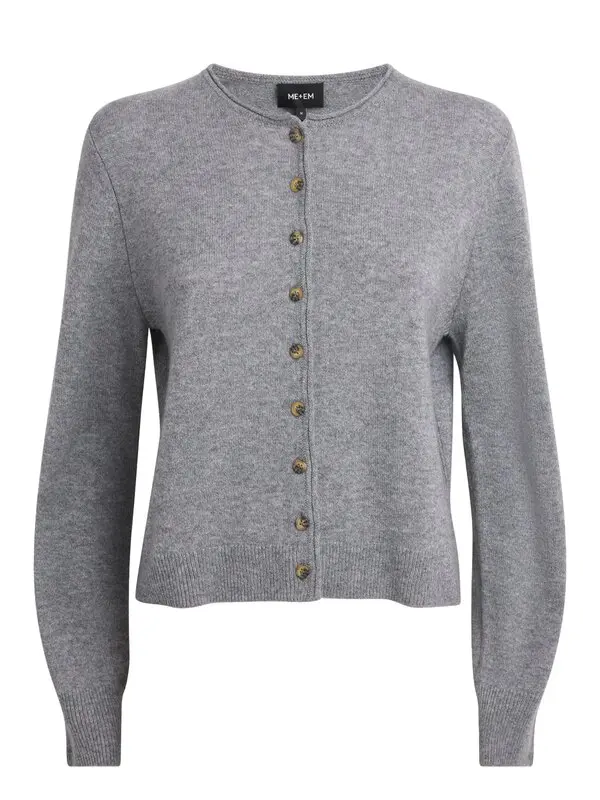 ME+EM Cashmere Roll-trim Cardigan - Grey