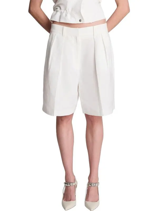 KENNETH COLE Pleated Linen Bermuda Shorts - Pure White