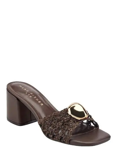 Marc Fisher Farrel Embellished Square Toe Slide Sandal - Dark Brown