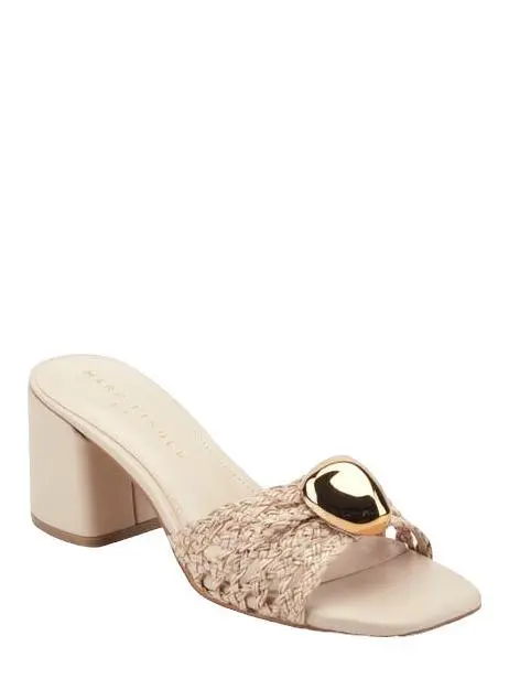 Marc Fisher Farrel Embellished Square Toe Slide Sandal - Light Natural