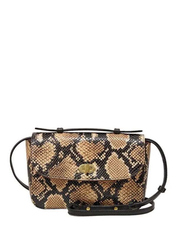 Clare V. Kathryn Snakeskin Embossed Leather Crossbody Bag - Tan