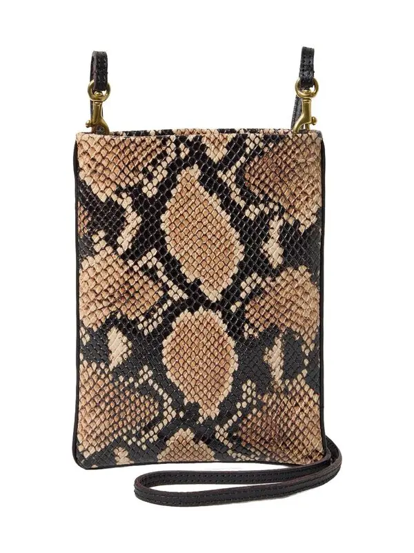Clare V. Poche Snakeskin-embossed Crossbody Bag - Tan