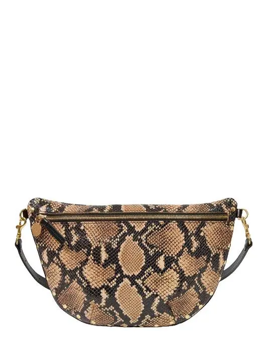 Clare V. Grande Snakeskin Embossed Leather Belt Bag - Tan