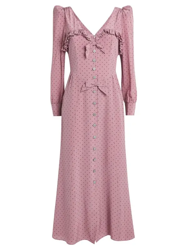 Alessandra Rich Silk Crepe Polka-dot Midi Dress - Pink