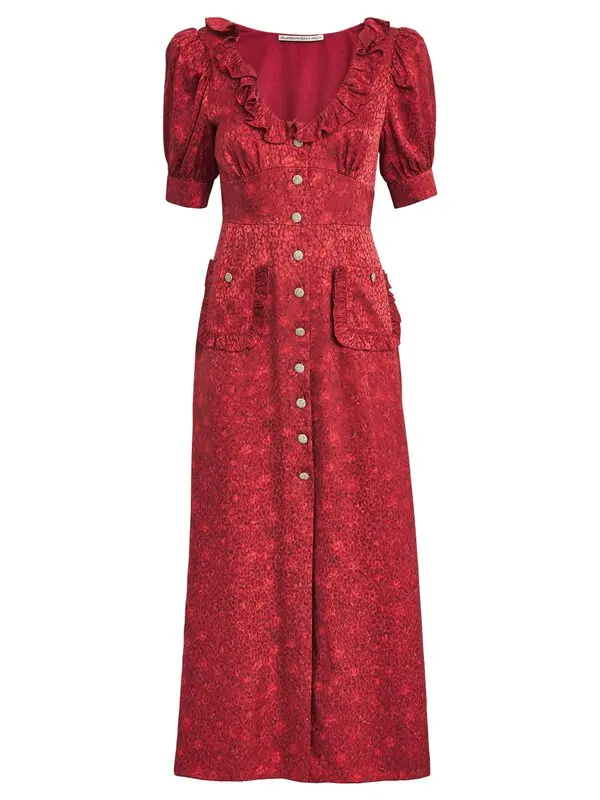 Alessandra Rich Silk Jacquard Midi Dress - Red