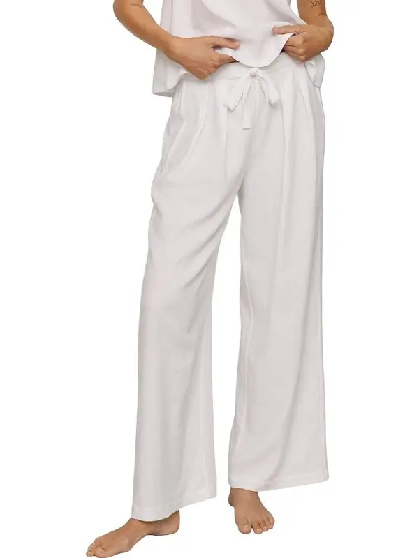 Eberjey Linen Blend Drawstring Lounge Pants - White