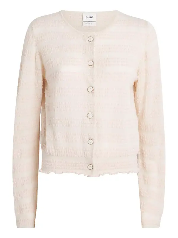 BARRIE Cashmere-cotton Stripe Cardigan - Pink