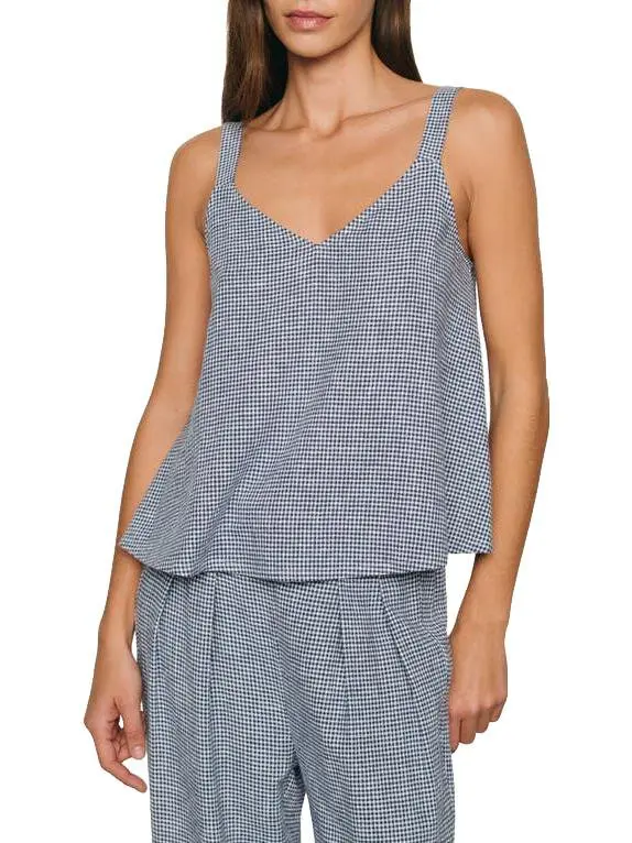 Eberjey Linen Blend V-neck Camisole - Gingham White/navy
