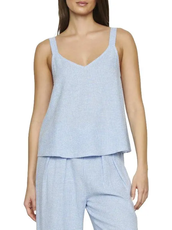 Eberjey Linen Blend V-neck Camisole - Gingham White/summer