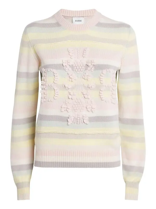 BARRIE Cashmere Stripe Logo Sweater - Pink