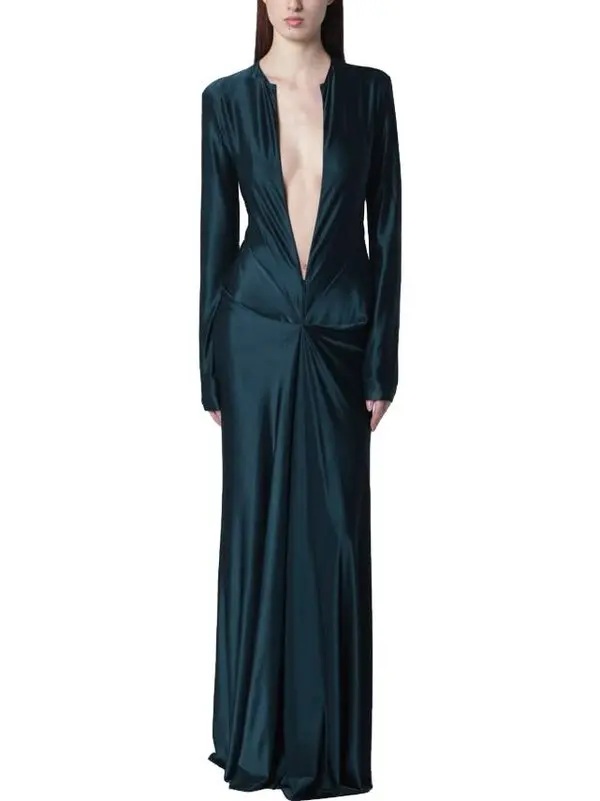 Victoria Beckham Long Dress With Front Zip - Blue