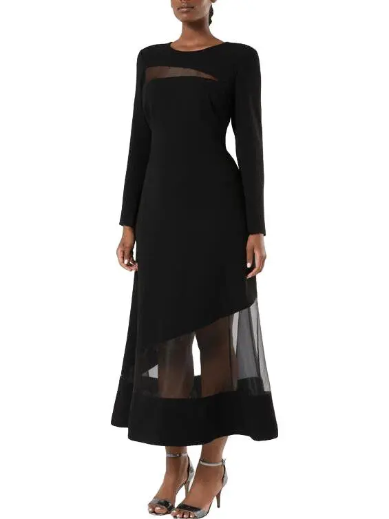 Marina Rinaldi Giunto Mixed Media Long Sleeve Dress - Black