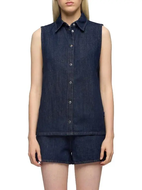 7 For All Mankind Sleeveless Cotton & Linen Denim Shirt - Blossom
