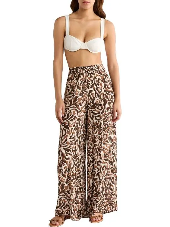 Elan Printed Wide Leg Pants - Brown Carolina