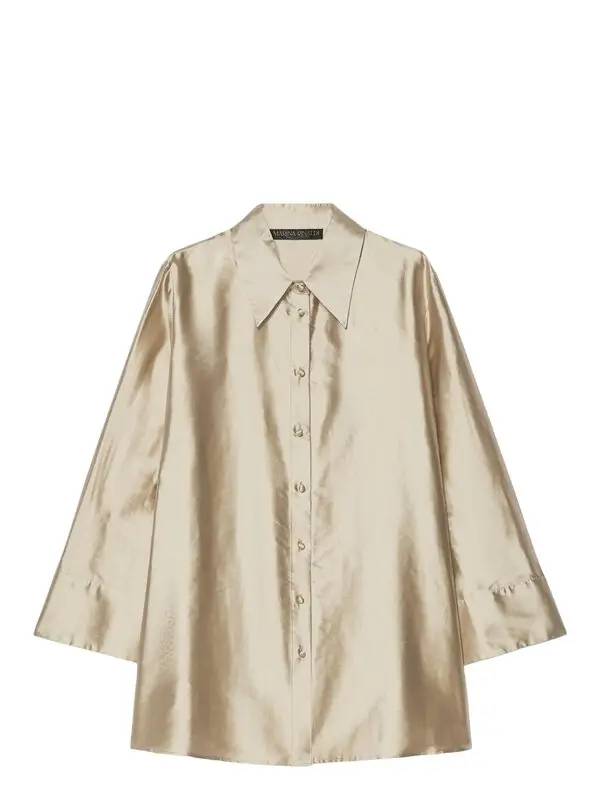 Marina Rinaldi Silk Button Down Shirt - Beige