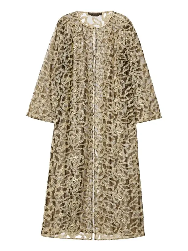 Marina Rinaldi Elegante Tulle Embroidered Long Cardigan - Black