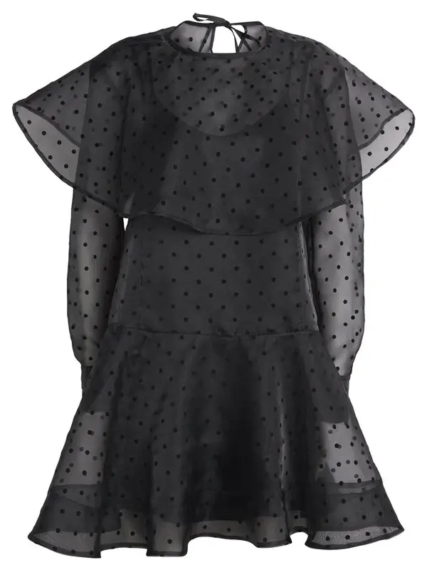 GANNI Organza Polka-dot Mini Dress - Black