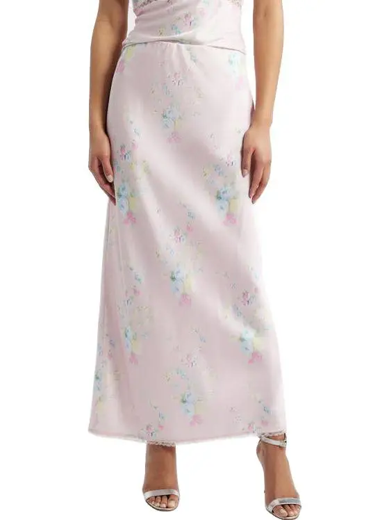 LoveShackFancy Kalo Floral Satin Maxi Skirt - Rosy Trellis