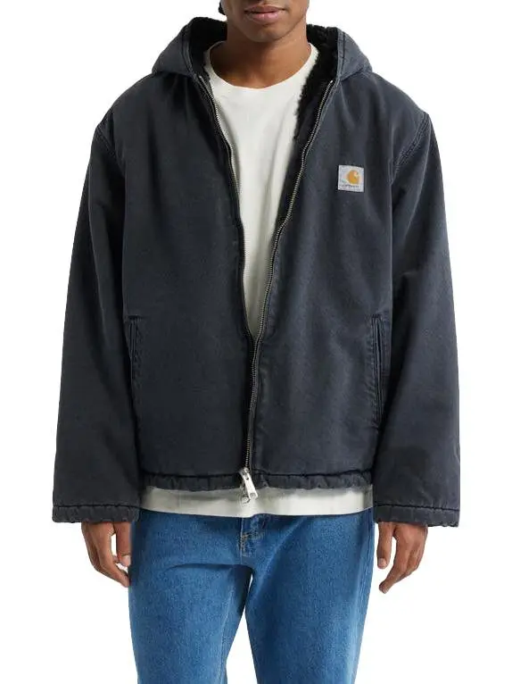 Carhartt Work In Progress Mitch Fleece Lined Hooded Jacket - Black (dusky Canvas)