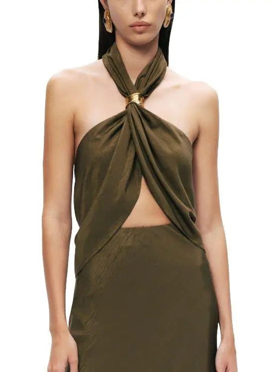 NOCTURNE Twist Halter Neck Bustier - Khaki