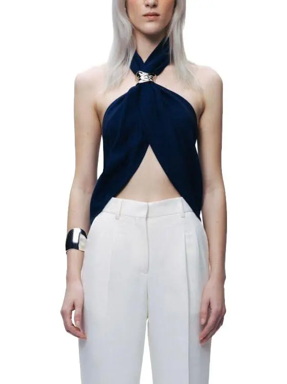 NOCTURNE Twist Halter Neck Bustier - Navy
