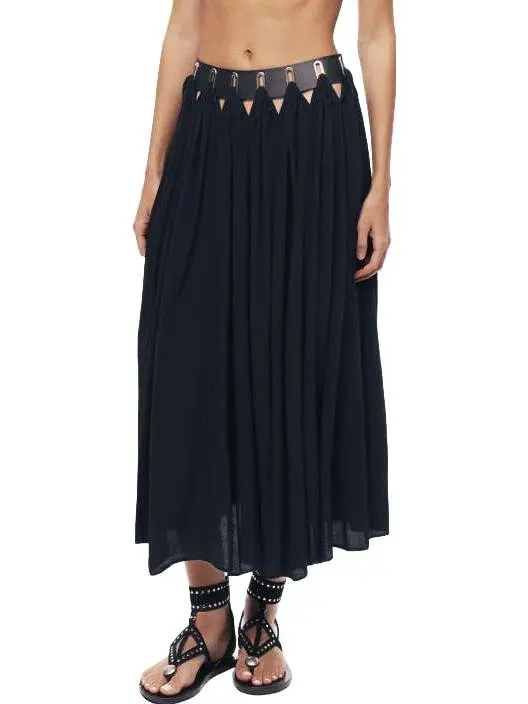 NOCTURNE Pleated Ring-detail Midi Skirt - Black