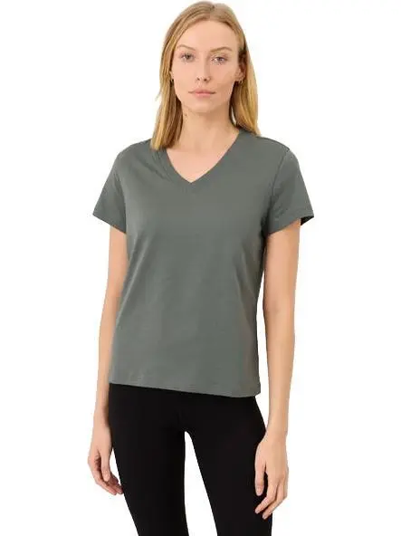 PACT Organic Cotton Softspun Essential V-neck Tee - Castor Green