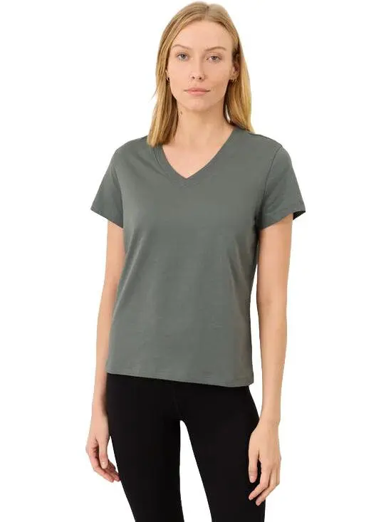 PACT Organic Cotton Softspun Essential V-neck Tee - Castor Green
