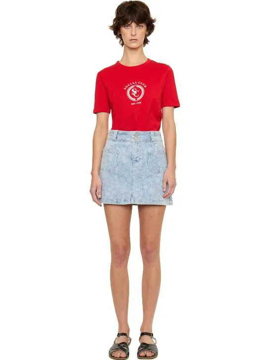 KANCAN Aria Floral Print Denim Mini Skirt - Light Wash