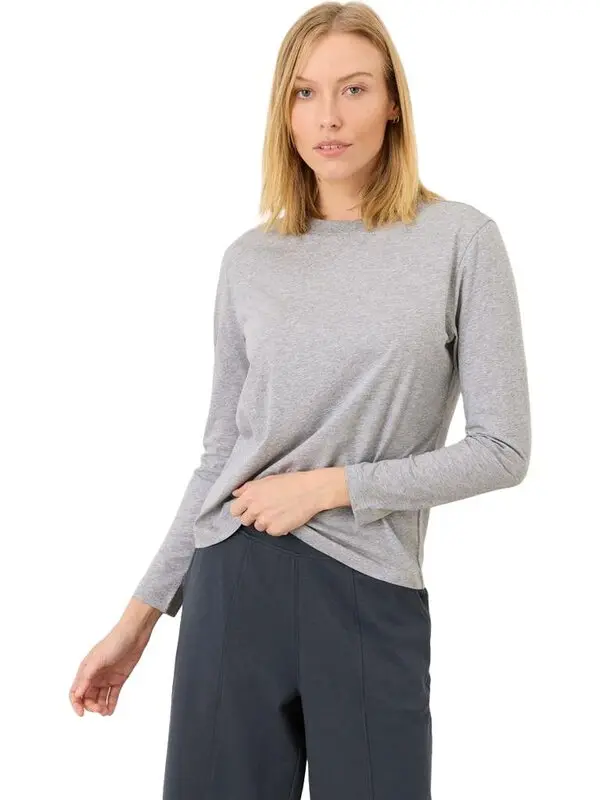 PACT Organic Cotton Softspun Essential Crewneck Long Sleeve Tee - Heather Grey